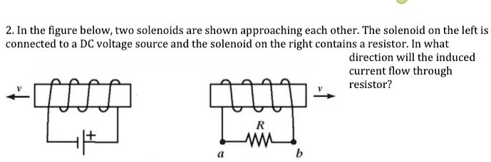 SOLVED: 2. In the figure below, two solenoids are shown approaching ...