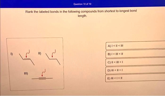 Question 10 of 10 Rank the labeled bonds in the following compounds ...