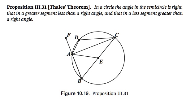SOLVED: Proposition III.31 [Thales' Theorem]: In a circle, the angle in ...
