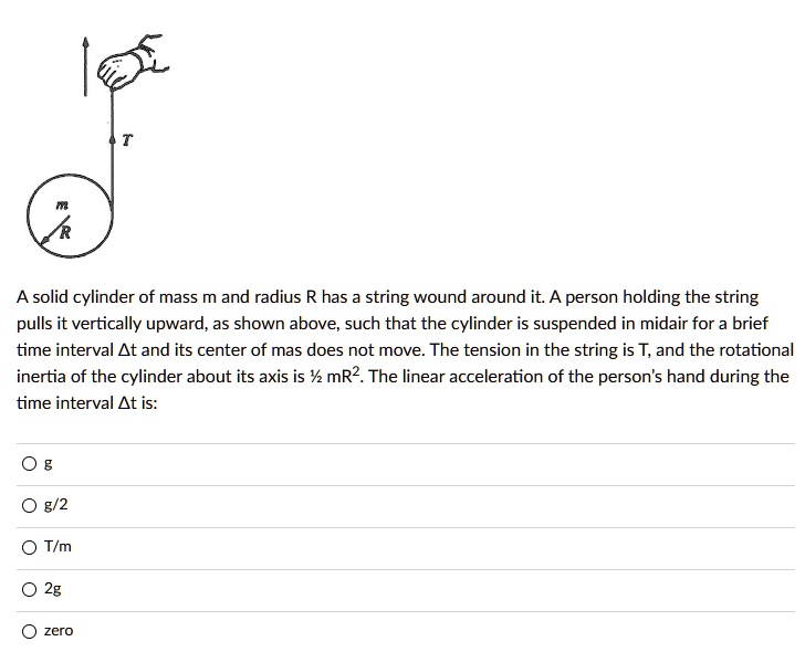 a solid cylinder of mass m and radius r has string wound around it a ...