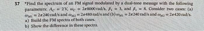 Solved Find The Spectrum Of An Fm Signal Modulated By A Dual Tone
