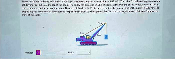 SOLVED: The crane shown in the figure is lifting a 309-kg crate upward ...