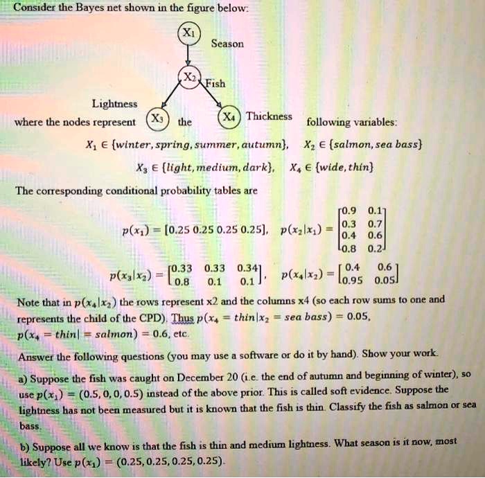 consider the bayes net shown in the figure below season fish lightness where the nodes represent ...