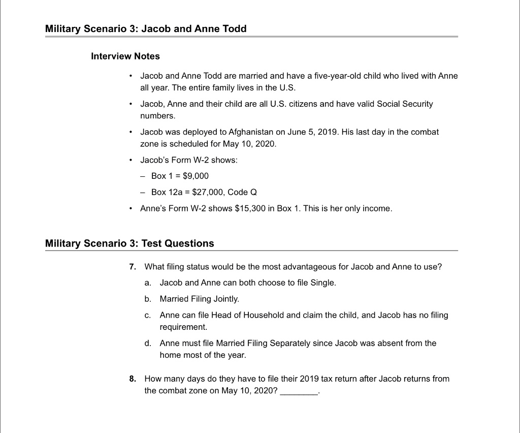 SOLVED: Military Scenario 3: Jacob and Anne Todd Interview Notes Jacob ...