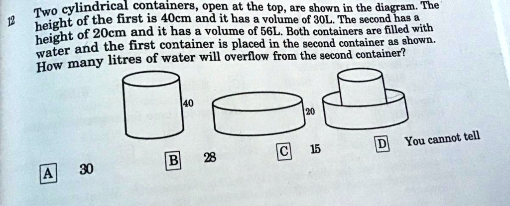 SOLVED: I don't understand this question. Two cylindrical containers, open at the top, are shown ...