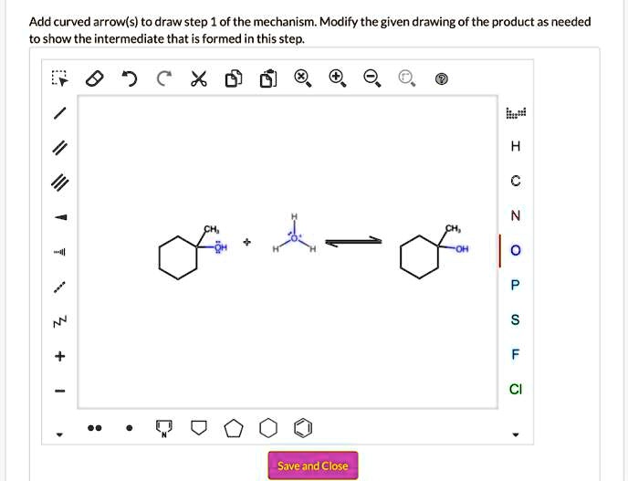 Add curved arrow(s) to draw step of the mechanism Modify the given drawing of the product as ...