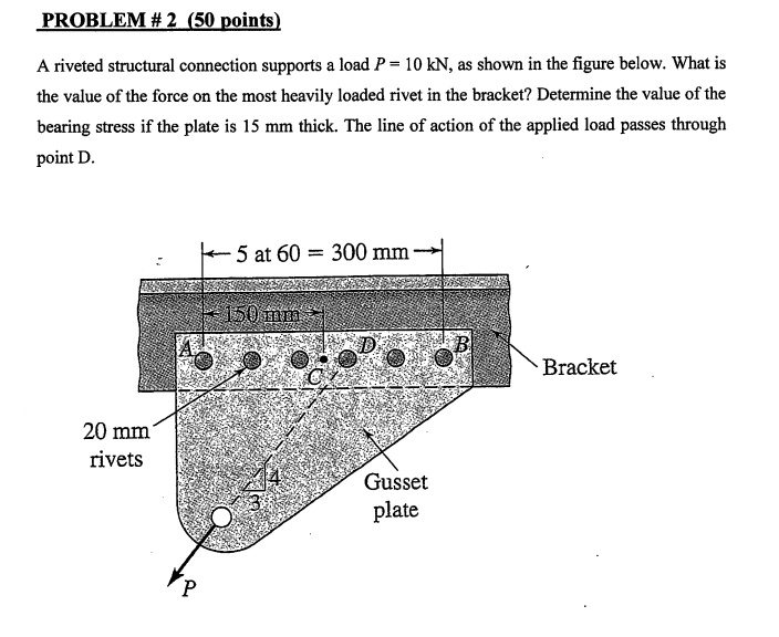 PROBLEM #2 (50 points) A riveted structural connection supports a load P = 10 kN, as shown in ...