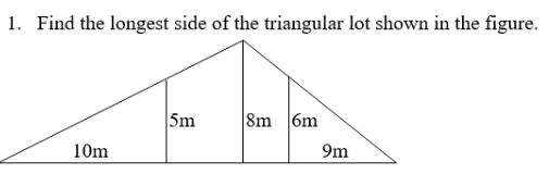 SOLVED: 1. Find the longest side of the triangular lot shown in the figure.