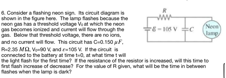 SOLVED: Consider a flashing neon sign. Its circuit diagram is shown in ...