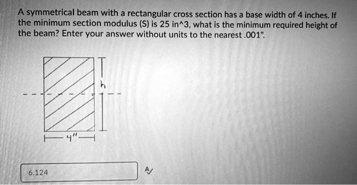 A symmetrical beam with a rectangular cross section has a base width of ...