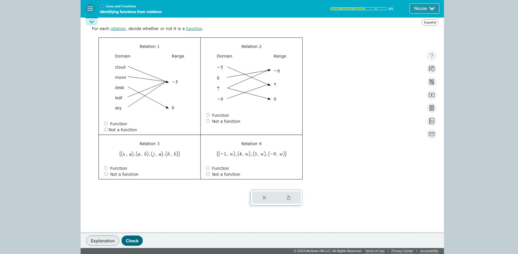 Lines And Functions Identifying Functions From Relations 3 5 Nicole For Each Relation Decide 3233