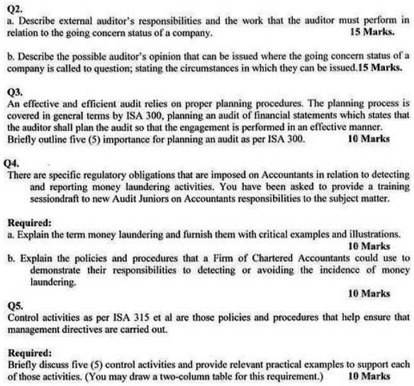 Q2. a. Describe external auditor's responsibilities and the work that ...