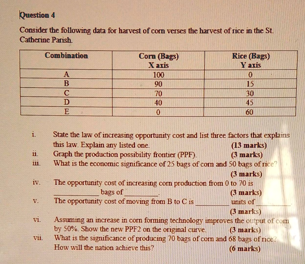 SOLVED: Question 4 Consider the following data for harvest of corn ...
