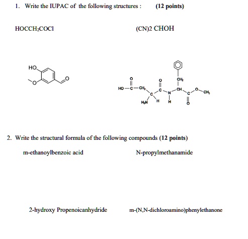 SOLVED: Write the IUPAC of the following structures (12 points ...