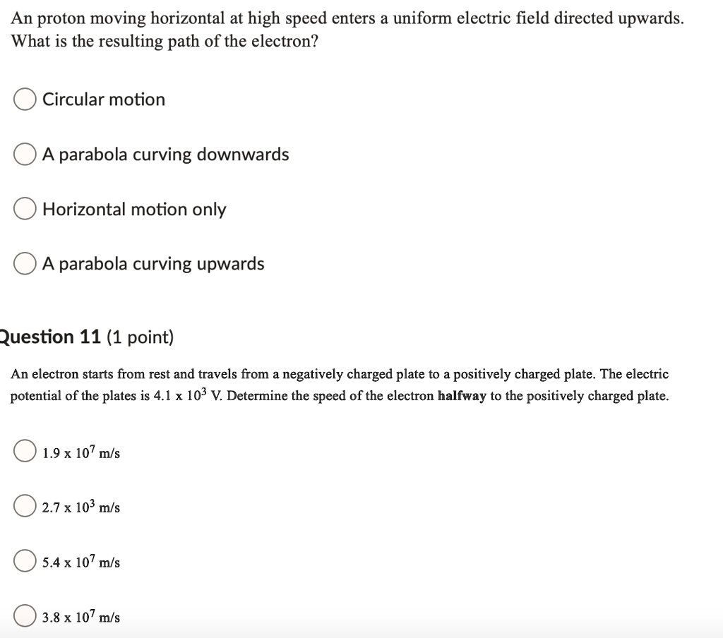 An proton moving horizontal at high speed enters a uniform electric ...