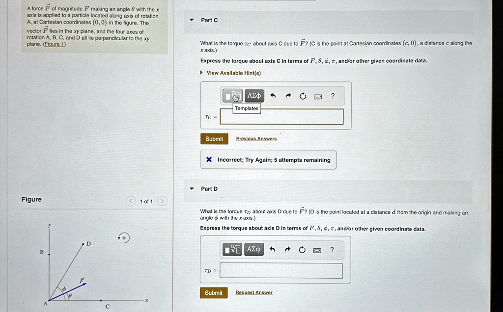 A Force Vecf Of Magnitude F Making An Angle Theta With The X Axis Is Applied To A Particle