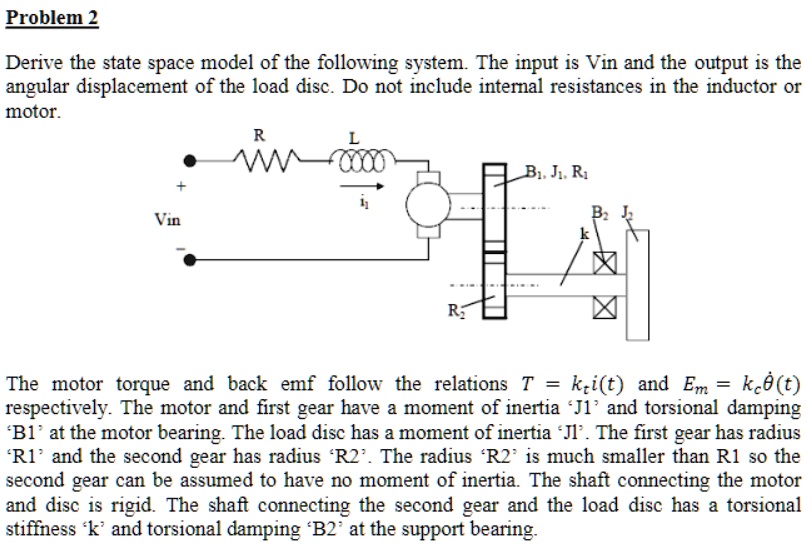 SOLVED: Derive the state space model of the following system. The input ...