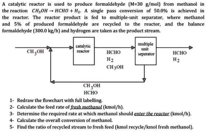 SOLVED: catalytic reactor used produce formaldehyde (M-30 g/mol) from ...