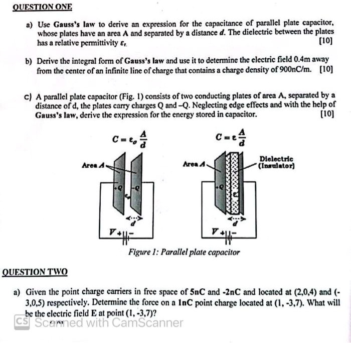 VIDEO solution: QUESTION ONE a) Use Gauss's law to derive an expression for the capacitance of a ...