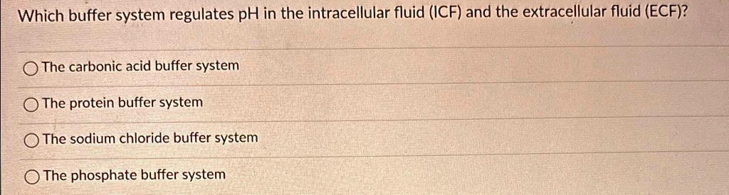 SOLVED: Which buffer system regulates pH in the intracellular fluid ...