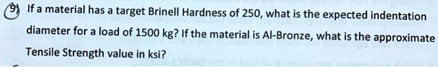 SOLVED: If a material has a target Brinell Hardness of 250, what is the ...