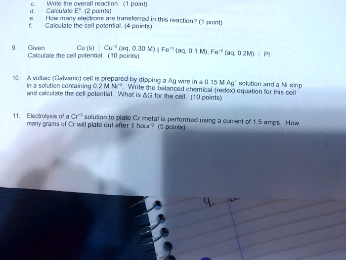 Solved Write Ihe Overall Reaction Point Calculate E 2 Points How