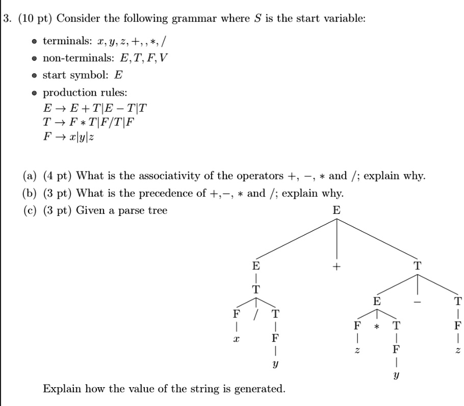 Solved Consider The Following Grammar Where S Is The Start Variable • Terminals 3 10 Pt 6487
