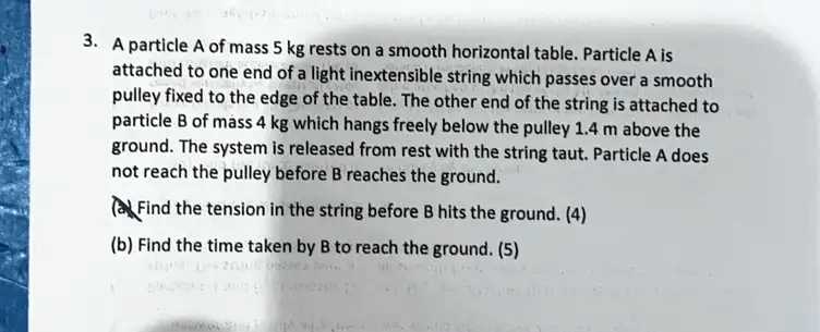 3. A particle A of mass 5 kg rests on a smooth horizontal table. Particle A is attached to one ...