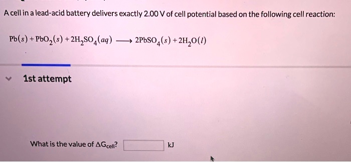 acell in a lead acid battery delivers exactly 200 v of cell potential ...