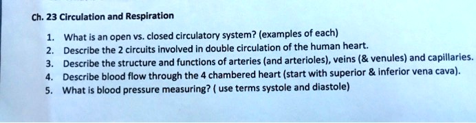 SOLVED: Ch: 23 Circulation and Respiration What is an open vs. closed ...