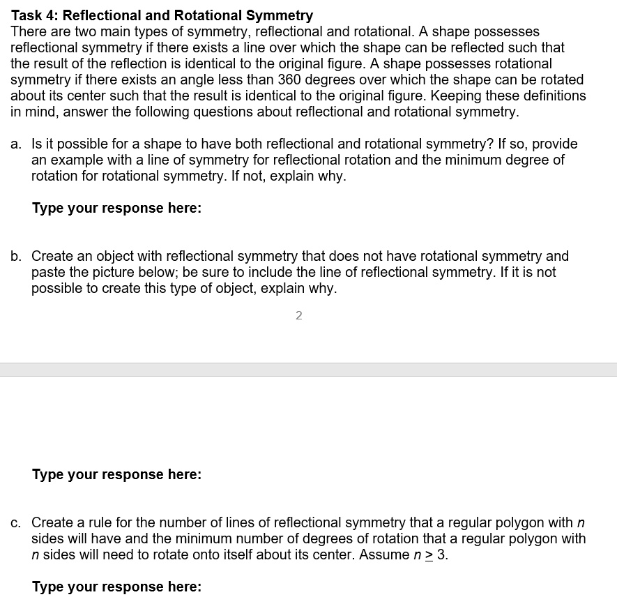 SOLVED: Task 4: Reflectional and Rotational Symmetry There are two main ...