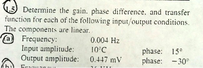 SOLVED: Determine the gain. phase difference. and transfer function for ...