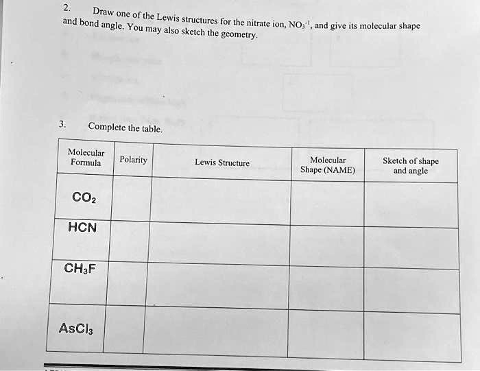 2. Draw one of the Lewis structures for the nitrate ion, NO3^-, and ...