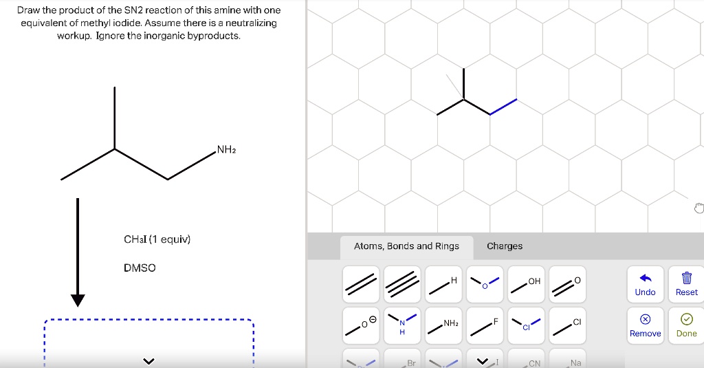 please draw as pictured and explain thank you draw the product of the sn2 reaction of this amine ...