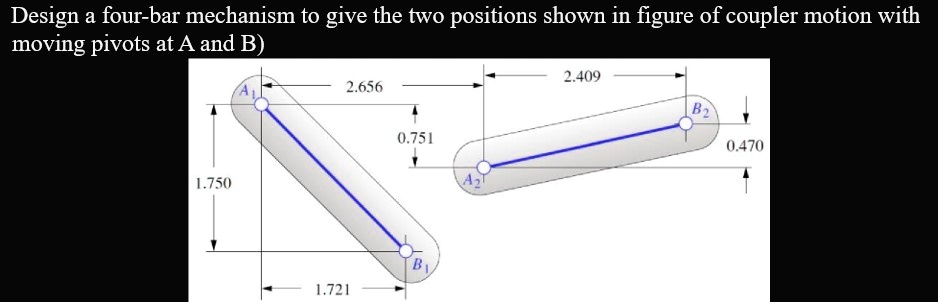 Design a four-bar mechanism to give the two positions shown in figure ...