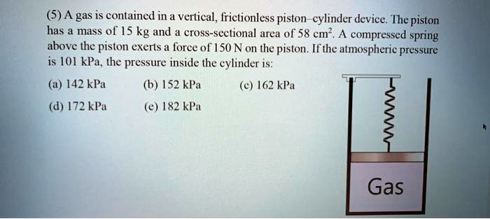SOLVED: A gas is contained in a vertical, frictionless piston-cylinder ...