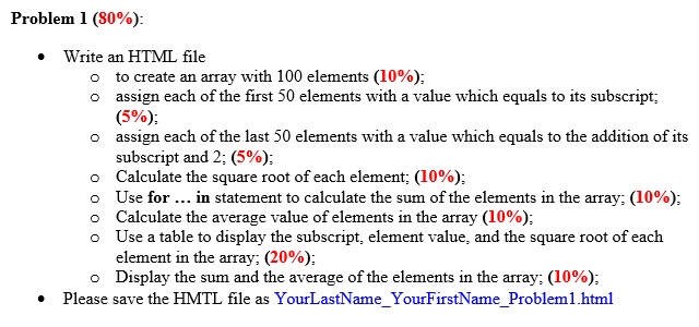 Solved Write An Html File To Create An Array With 100 Elements Assign Each Of The First 50