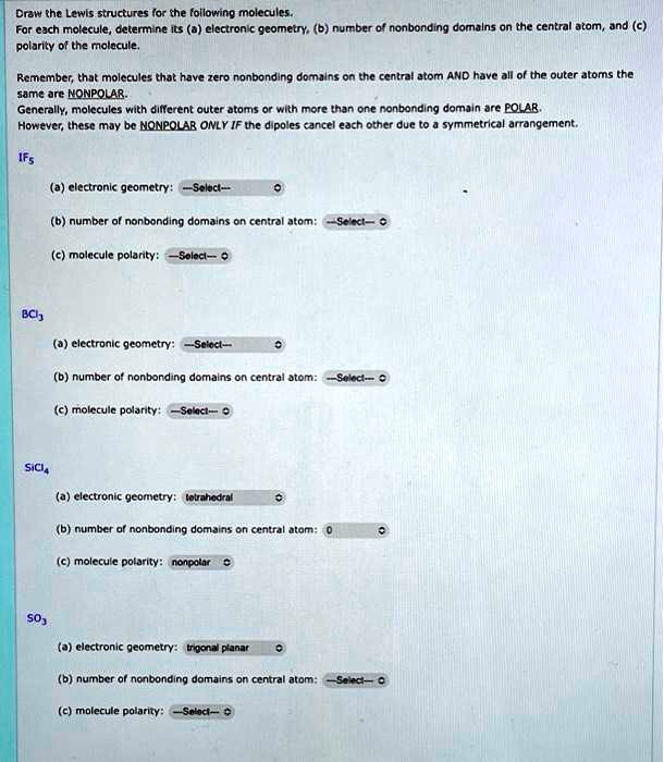 SOLVED: Draw the Lewis structures for the following molecules. For each ...