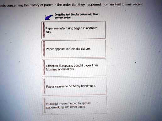 SOLVED: Notes concerning the history of paper in the order that they ...