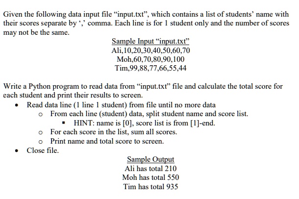 Solved Given The Following Data Input File Inputtxtwhich Contains A 4521