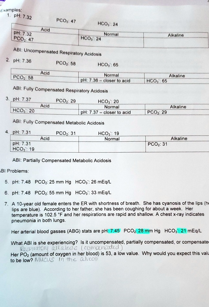 VIDEO solution: Acid Balance Examples: pH: 7.32 HCO3: 24 PCO2: Acid pH ...