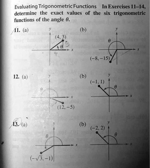 SOLVED: Evaluating Trigonometric Functions In Exercises 11-14 ... SOLVED: Evaluating Trigonometric Functions In Exercises 11-14 ...