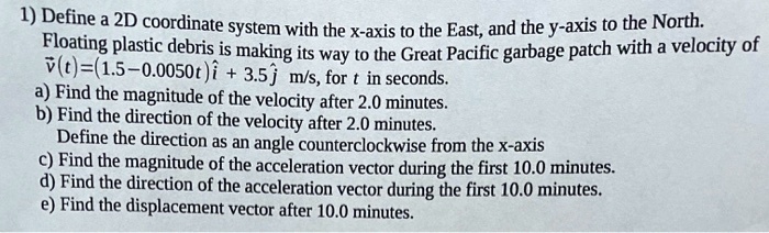 SOLVED: 1) Define . 2D coordinate system with the X-axis to the East ...