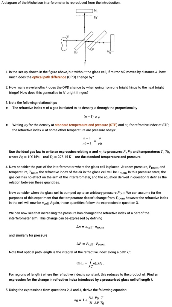 SOLVED: A diagram of the Michelson interferometer is reproduced from ...
