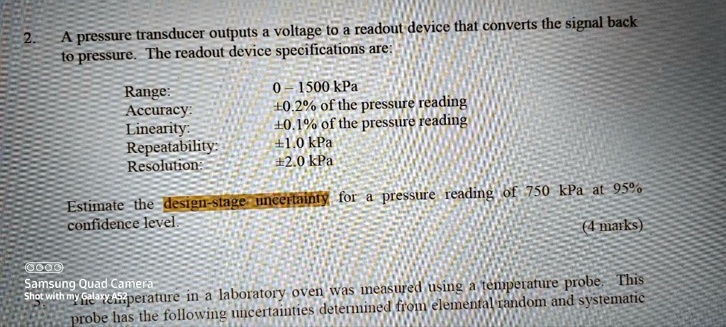 SOLVED: Transducer outputs a voltage to a readout device that converts the signal back to ...