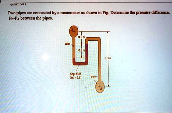 SOLVED: Two pipes are connected by a manometer as shown in Fig. Determine the pressure ...