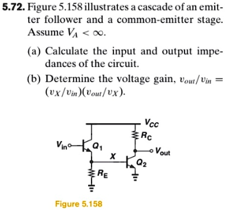 SOLVED: Figure 5.158 illustrates a cascade of an emitter follower and a ...