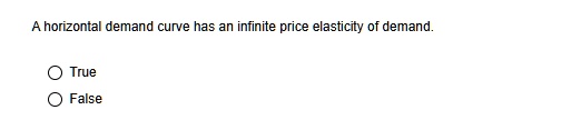 SOLVED: A horizontal demand curve has an infinite price elasticity of demand. A horizontal ...