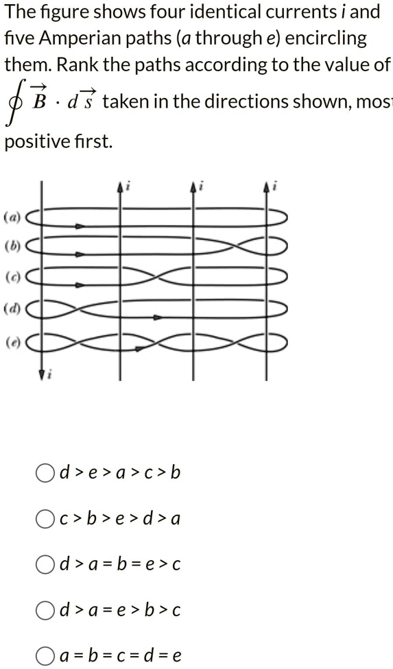 the figure shows four identical currents i and five amperian paths a ...