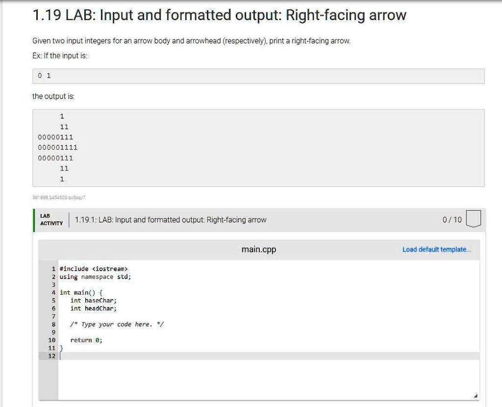 119 Lab Input And Formatted Output Right Facing Arrow Given Two Input Integers For An Arrow